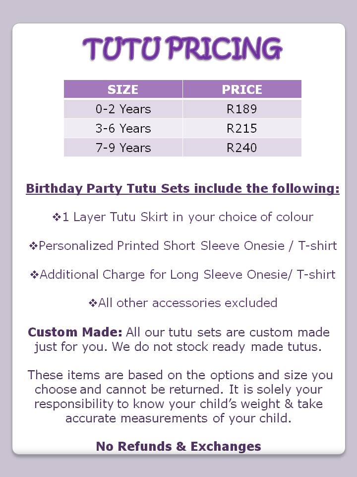 Tutu Pricing | Babas World